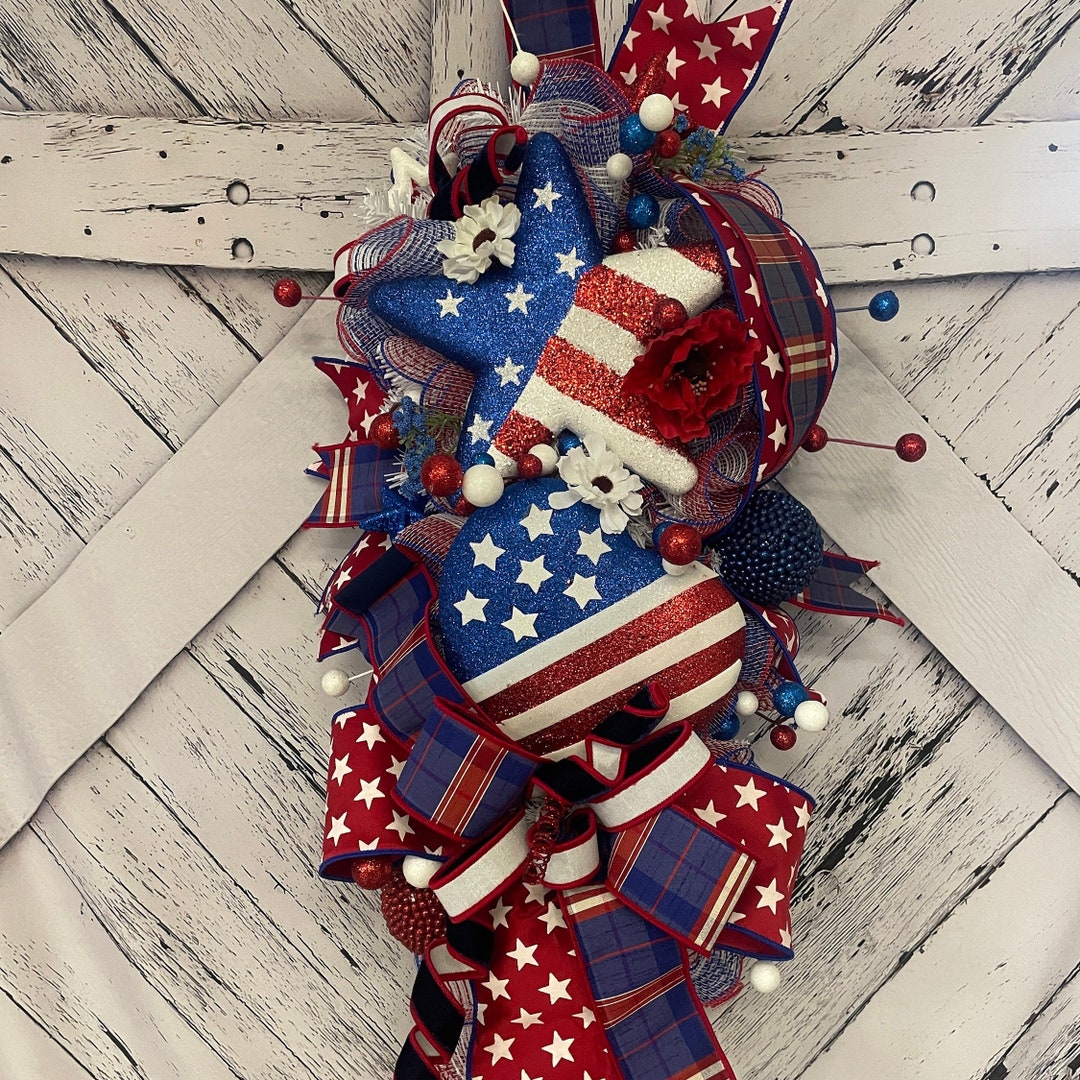 Patriotic Swag, Fourth of July Swag, Patriotic Wreath, Red White and ...