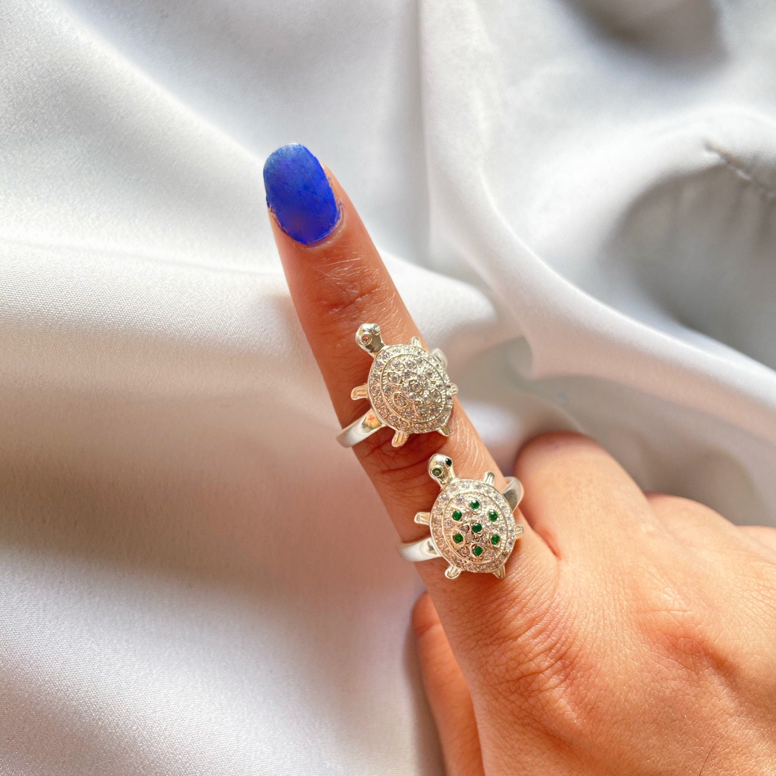 925 Sterling Silver Turtle Ring: Peridot & Cubic Zirconia - Etsy