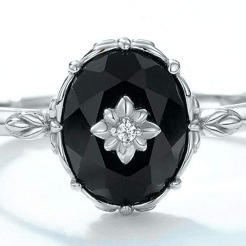 Vintage Black Onyx Ring: 925 Sterling Silver, Cubic Zirconia Center - Etsy