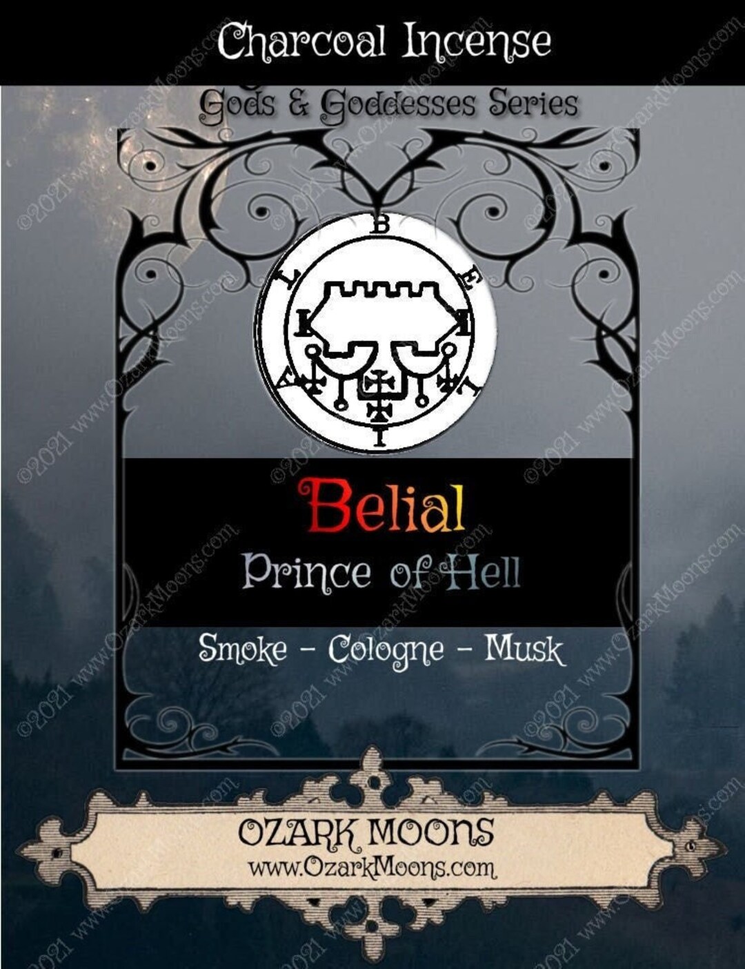 BELIAL Charcoal Incense Cologne, Smoke, and Musk Scented Occult ...