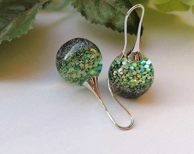 Green Dangle Earrings,dark Green Earrings,green Resin Earrings,glitter ...