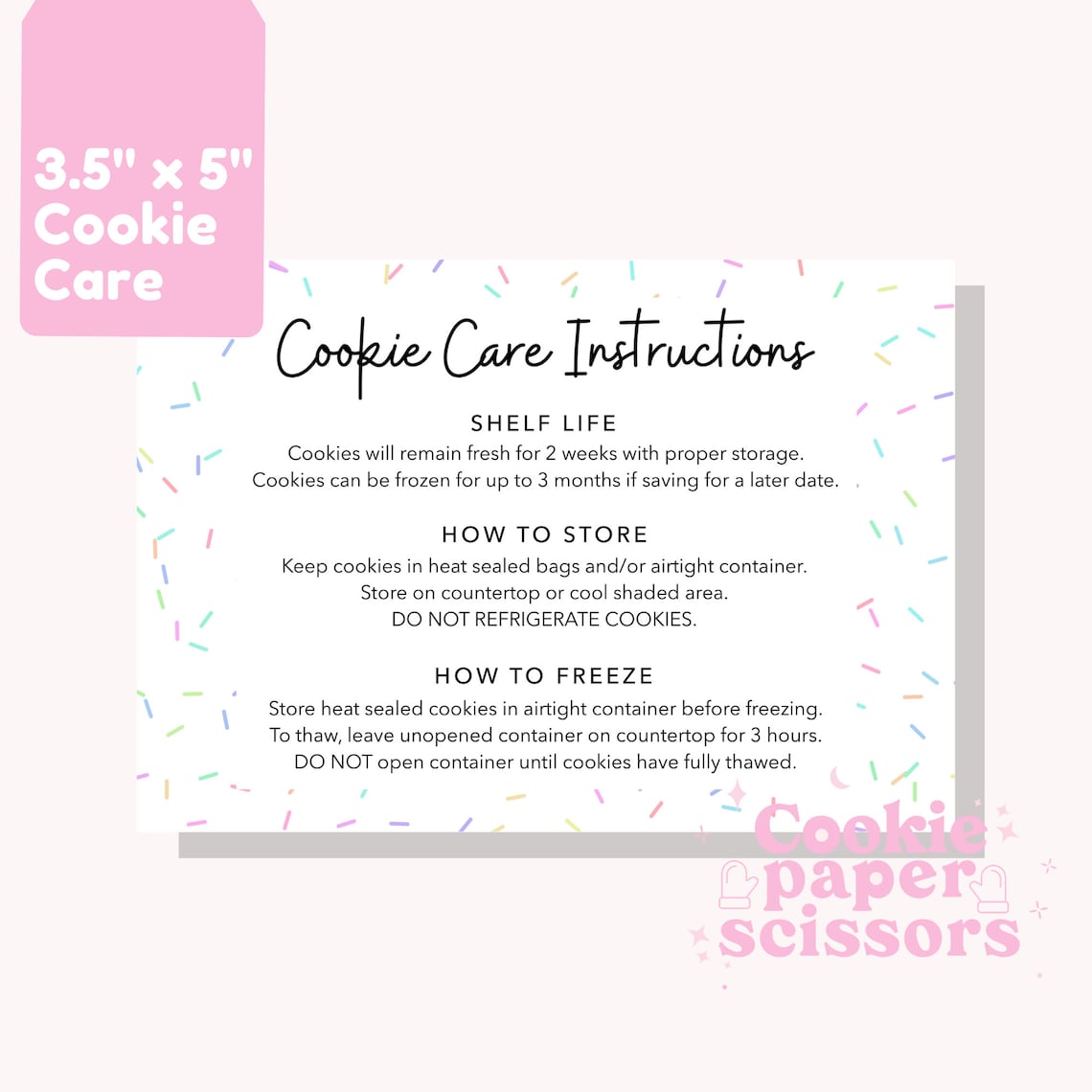 Cookie Care Card Instructions 3.5x5 Digital - Etsy