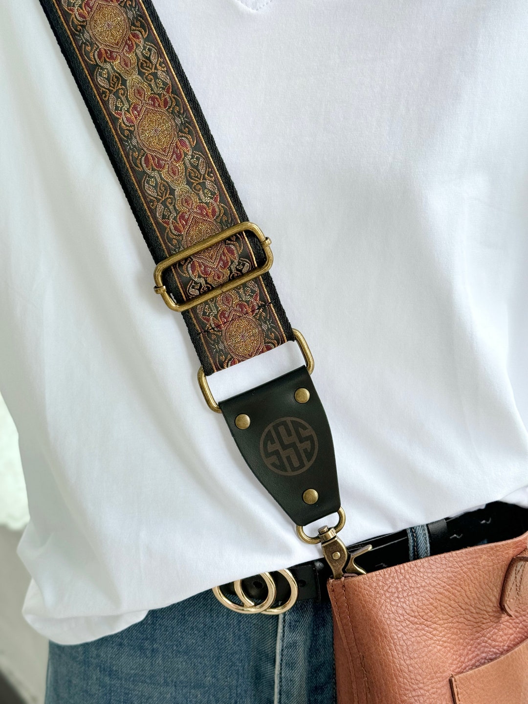 Personalized Embroidered Crossbody Strap | Vintage Style With Gold ...