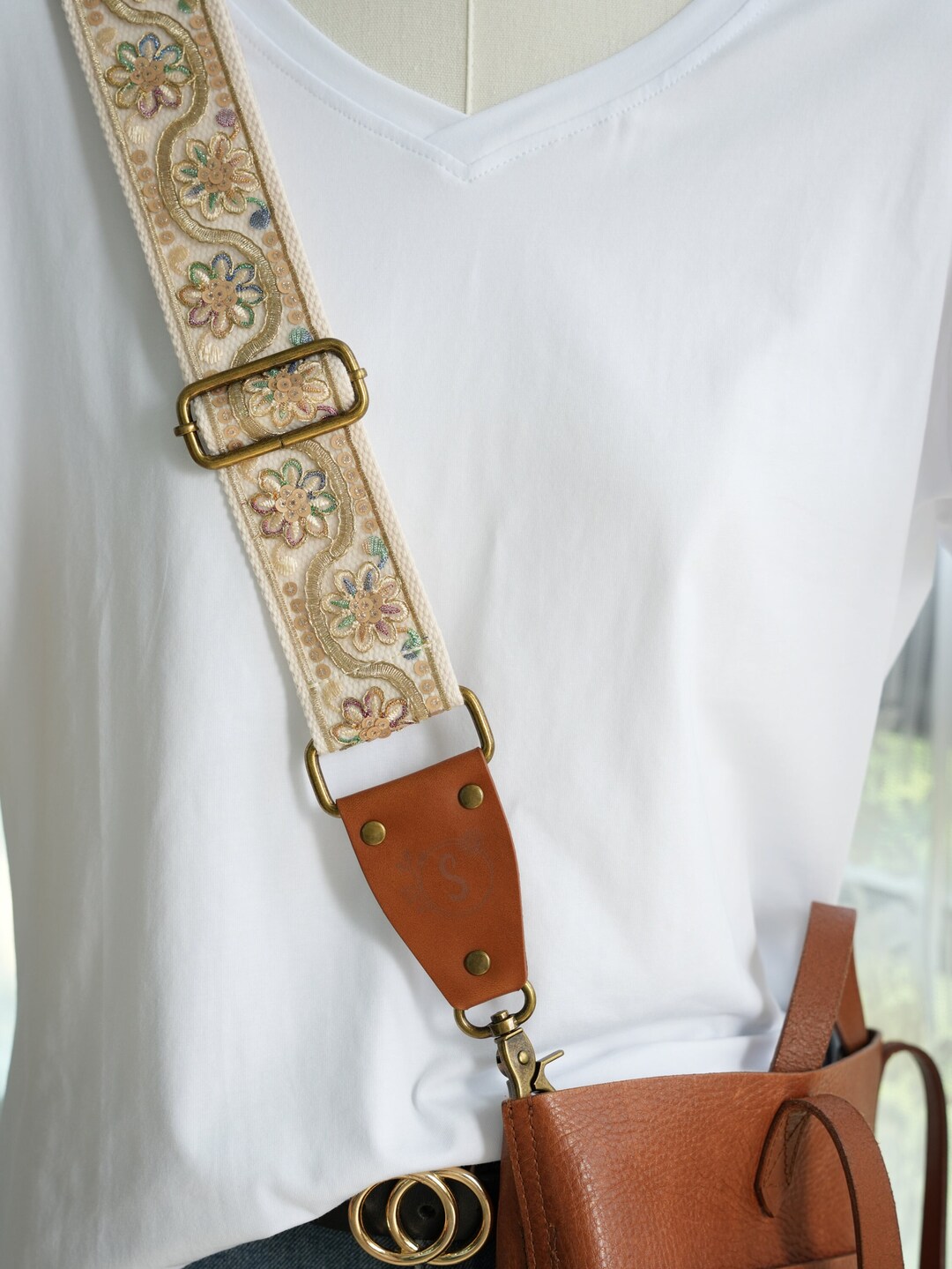 Personalized Embroidered Crossbody Strap | Vintage Style With Gold ...