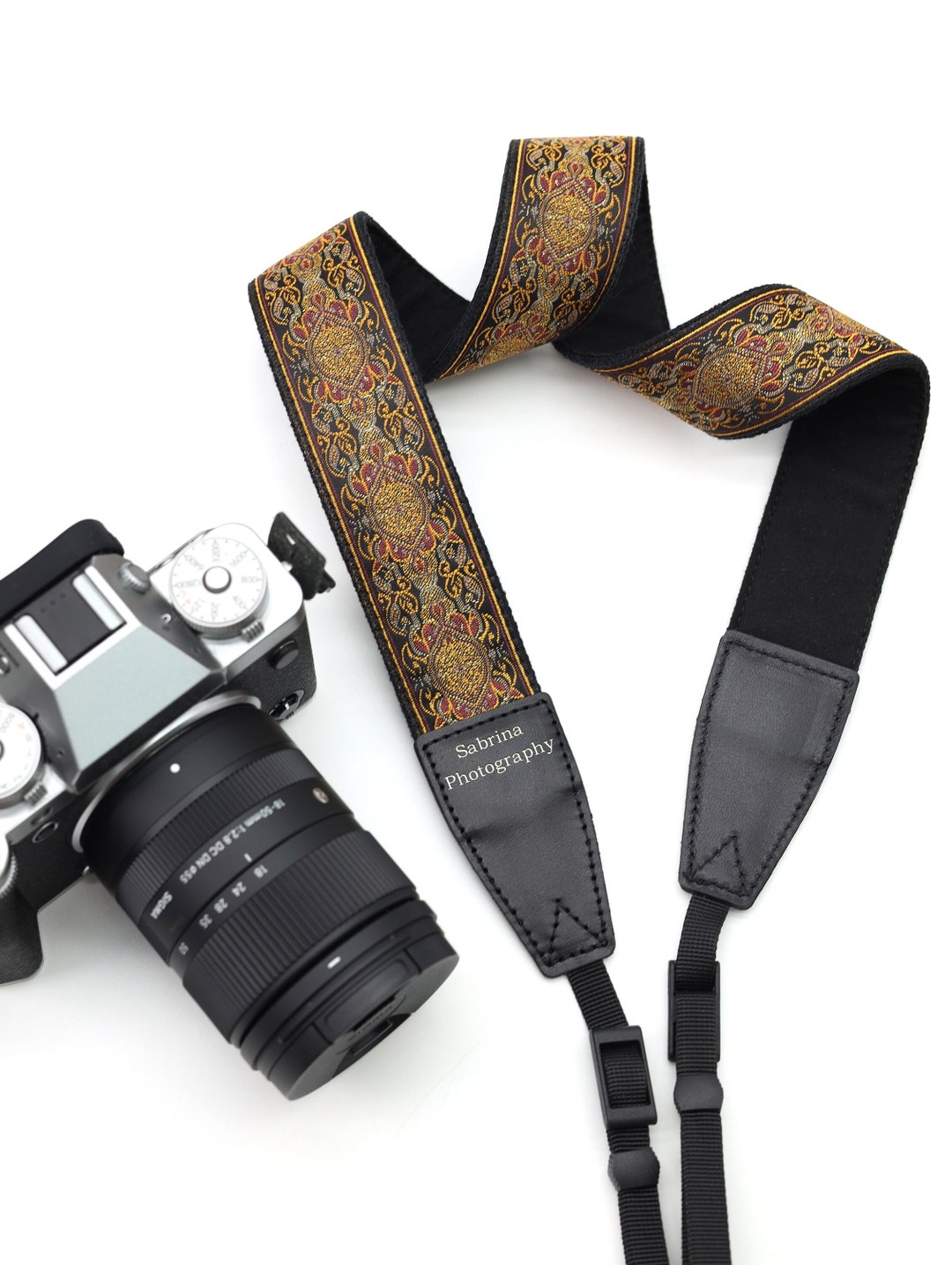 Personalized Embroidered Ribbon Camera Strap Vintage Ribbon With Gold ...