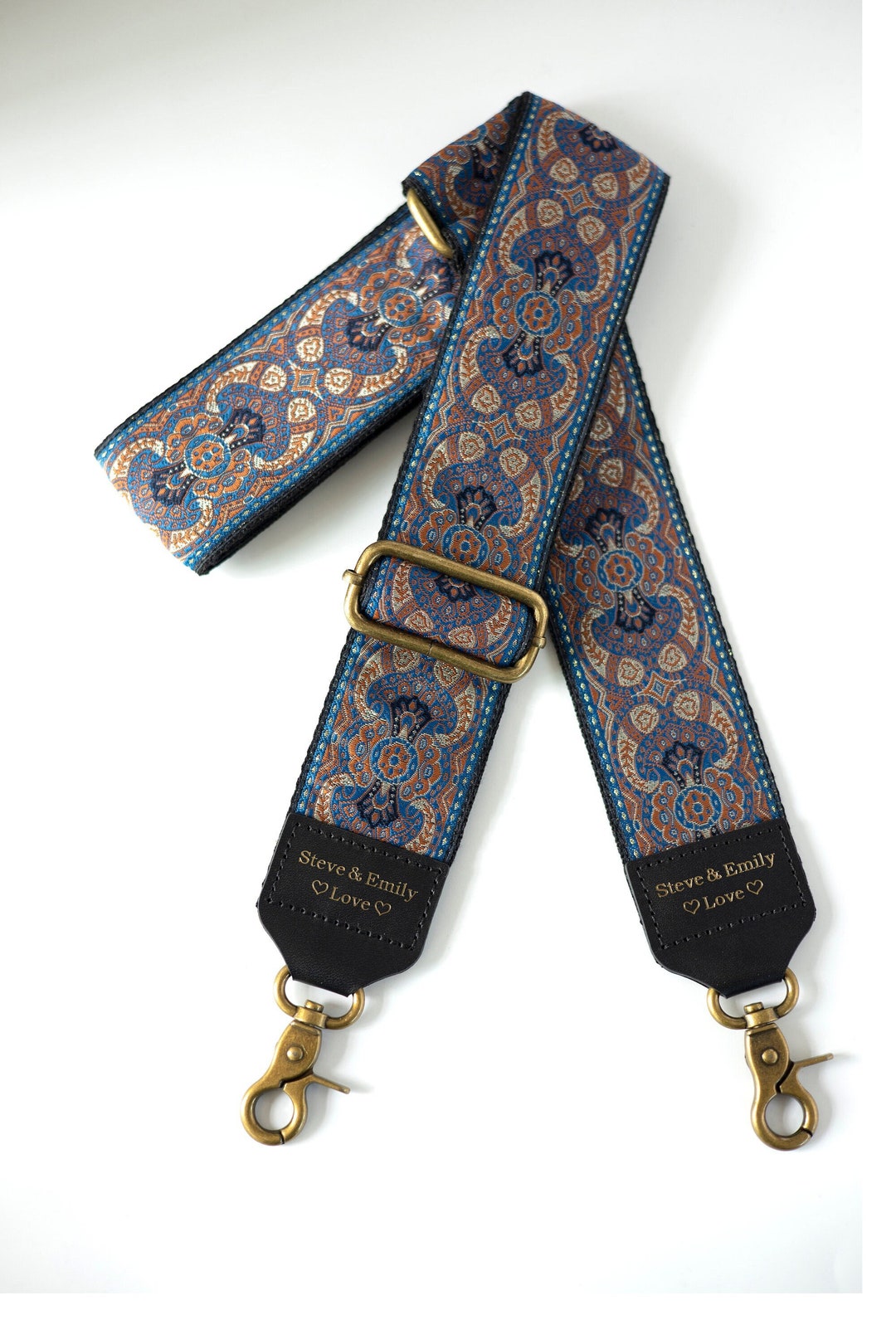 Personalized Crossbody Strap With Leather Ends | Vintage Style Woven ...