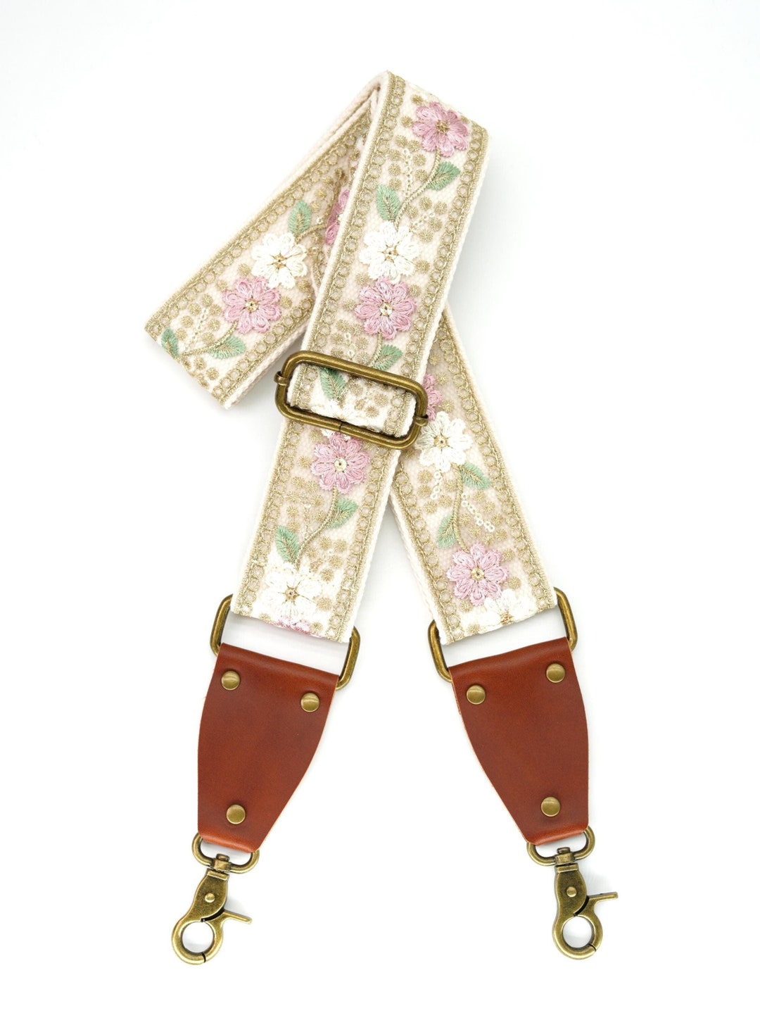 Personalized Embroidered Crossbody Strap | Vintage Style With Gold ...