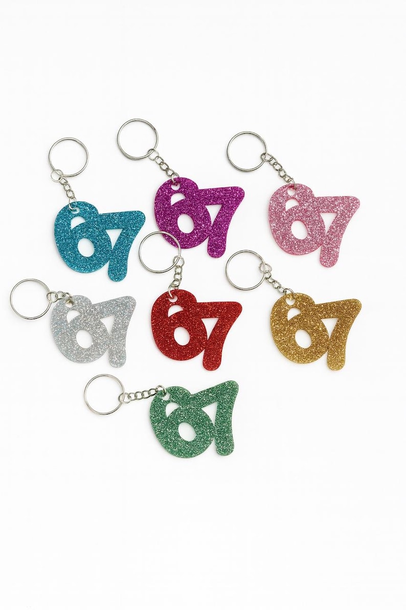 6 7 Keyring, 67 Meme Keychain, Glitter Acrylic, Six Seven - Etsy