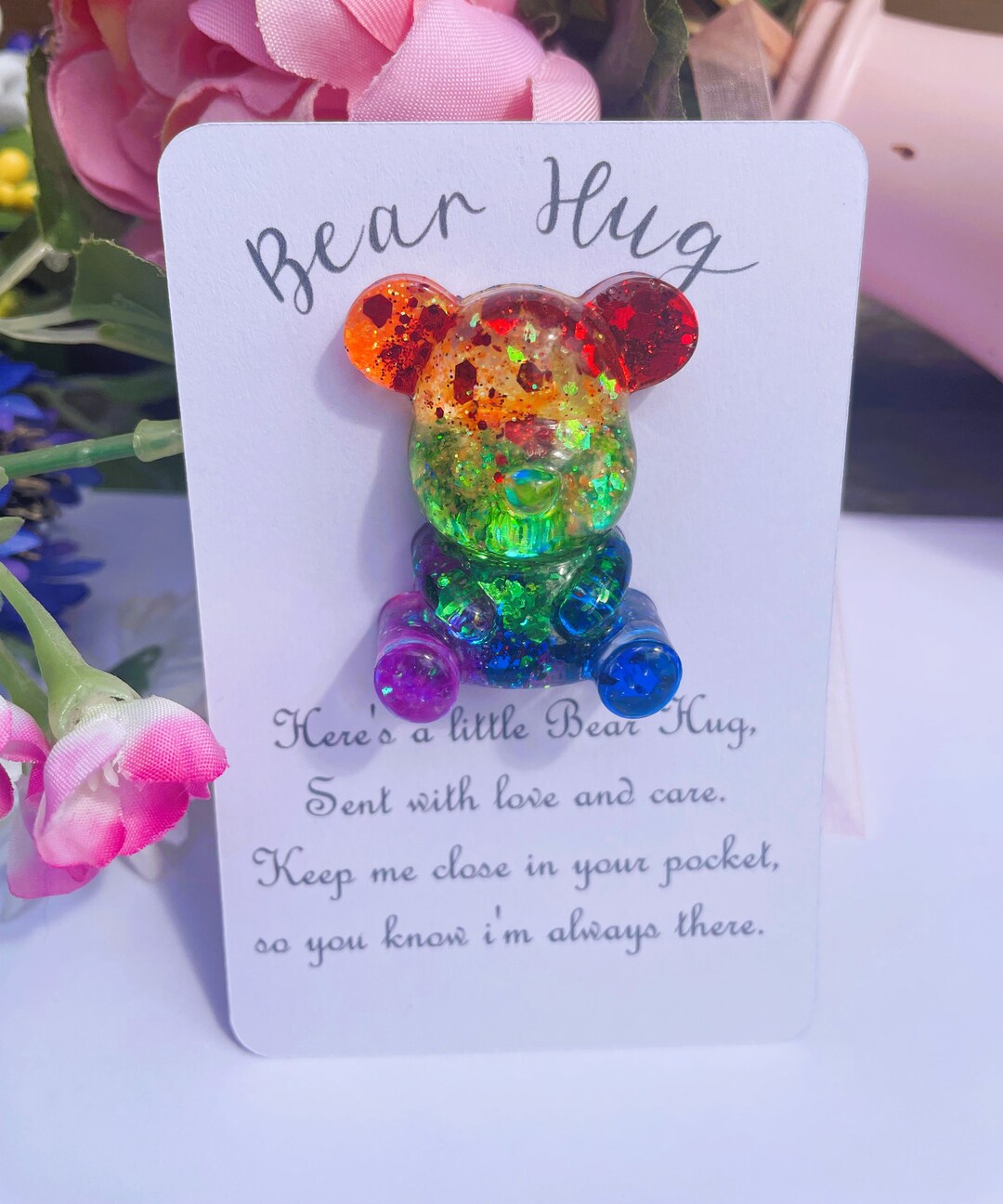 Rainbow Resin Bear Hug: Pocket Token Gift - Etsy