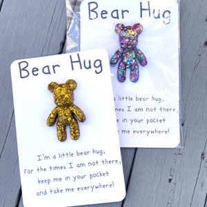 Bear Hug, Mental and Well-being Gift, Pocket Hug, Rainbow Bear, Resin ...