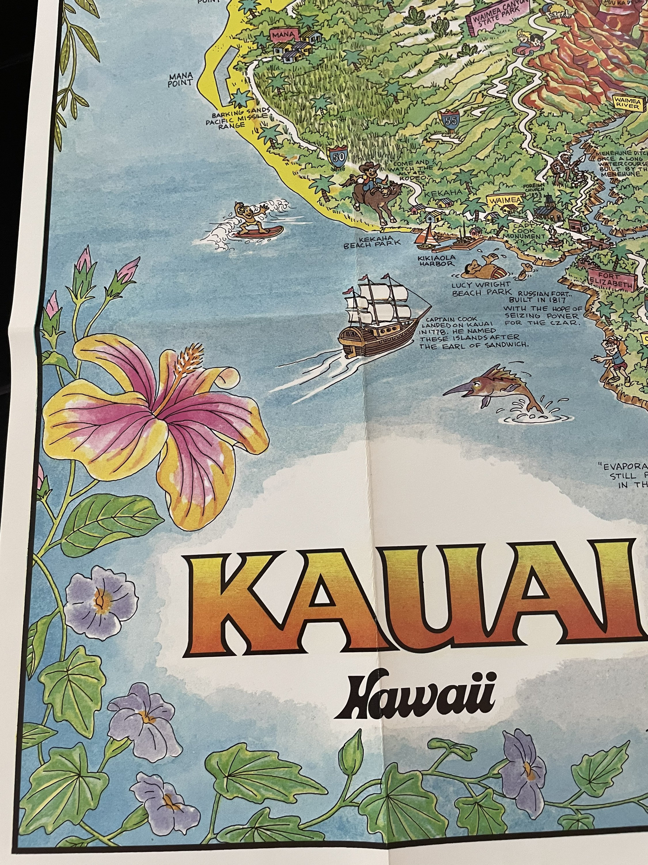 Island of Kauai Pictorial Poster Map. Vintage Art - Etsy