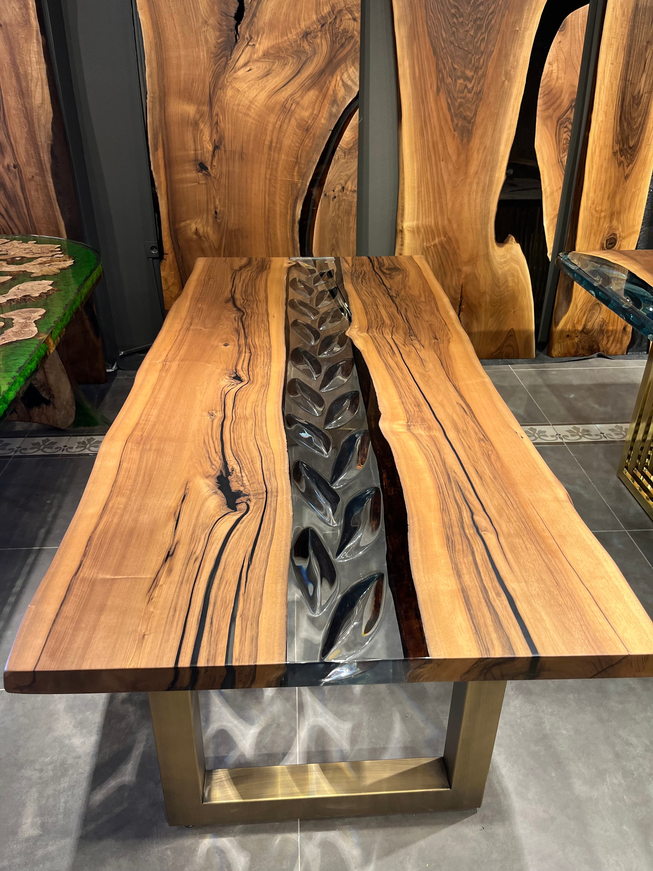 Made to Order Clear Epoxy Table Epoxy Wave River Solid Natural Walnut ...