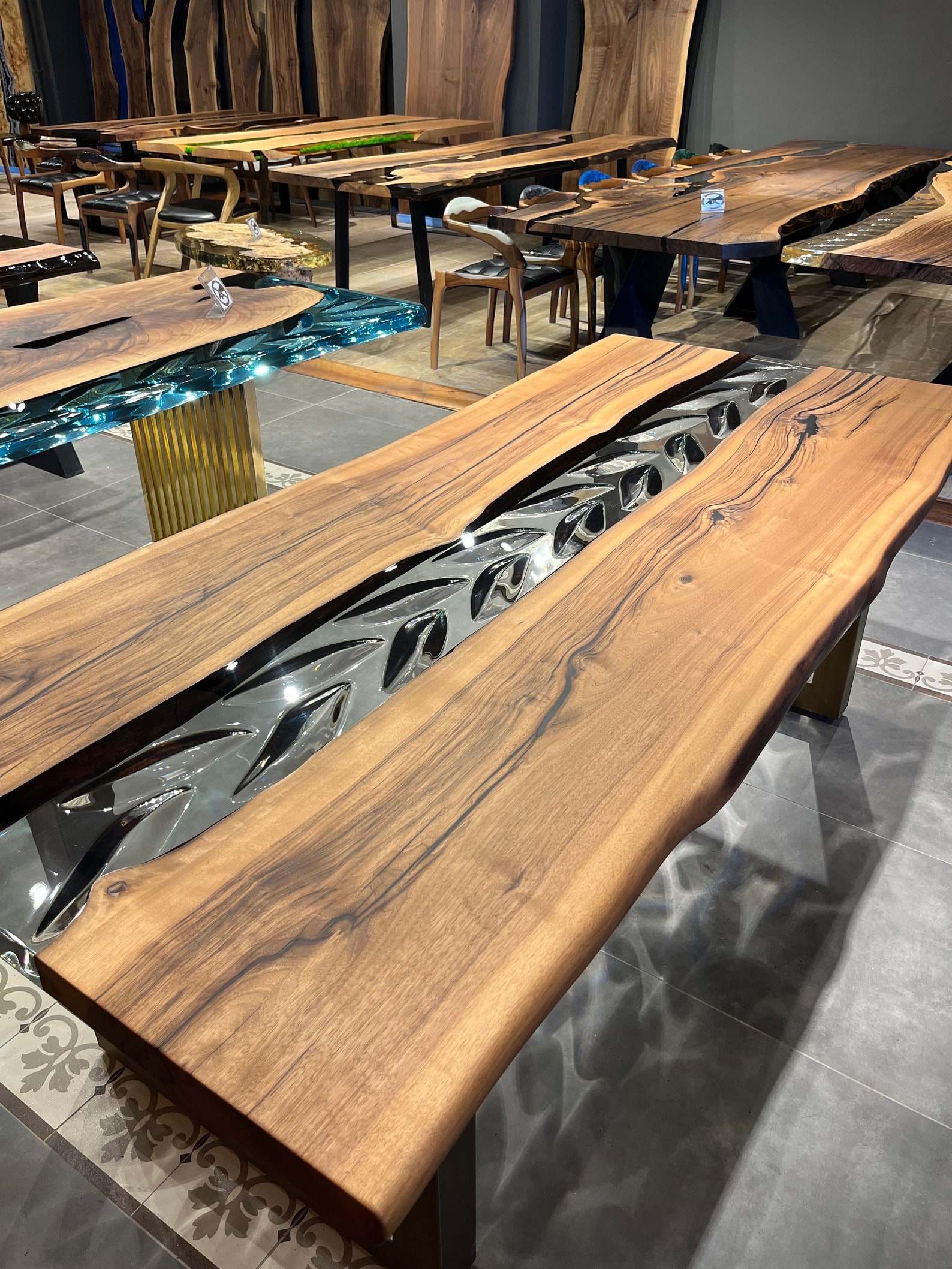 Made to Order Clear Epoxy Table Epoxy Wave River Solid Natural Walnut ...