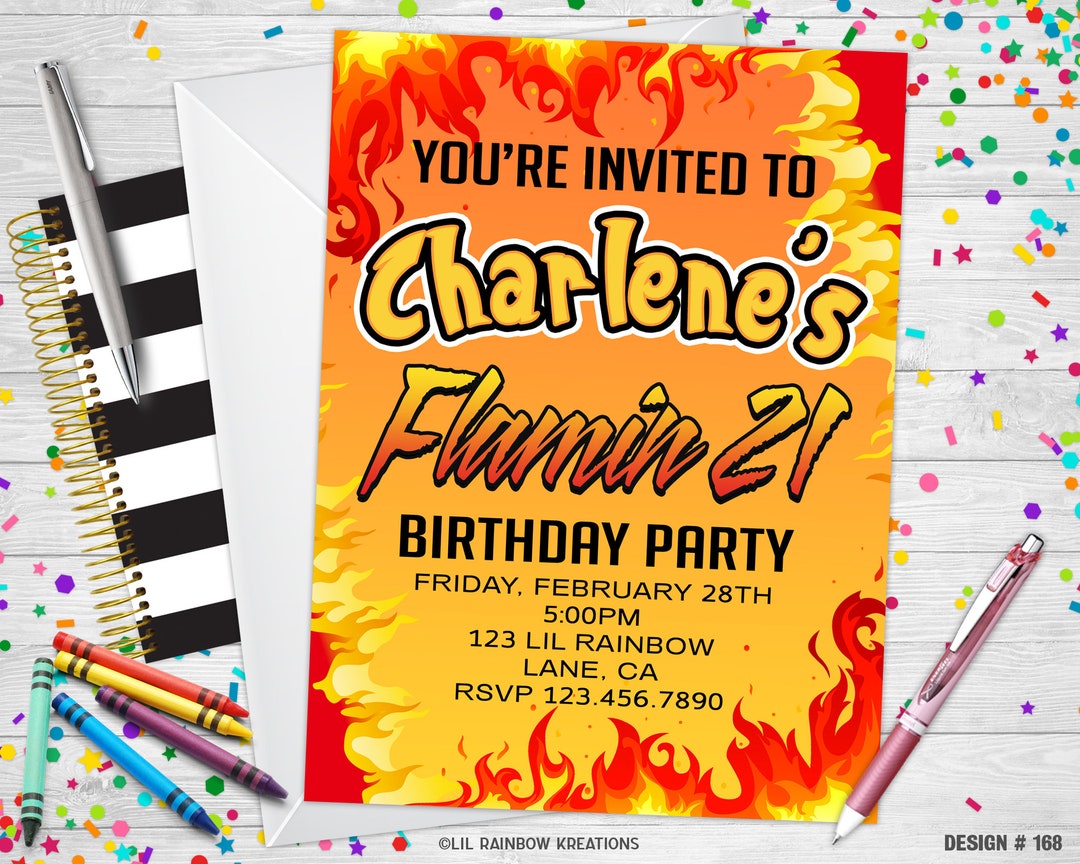 168 | Flamin Hot Party Invitation & Thank You Card - Etsy