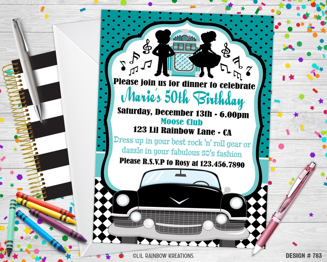 783 | 1950's Party Invitation & Thank You Card - Etsy