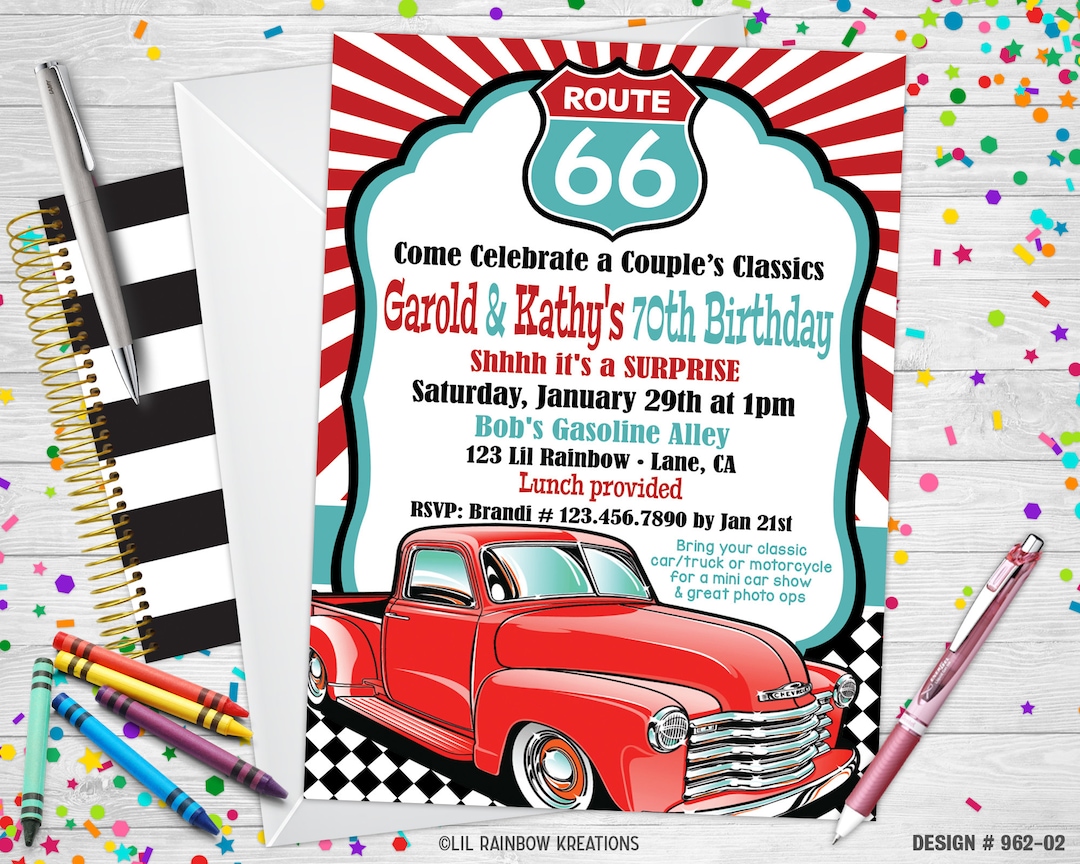 862-02 | Route 66 Party Invitation - Etsy