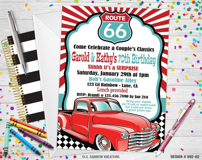 Route 66 Birthday Party Invite Invitation 5x7 Over the Hill, Route 66 ...