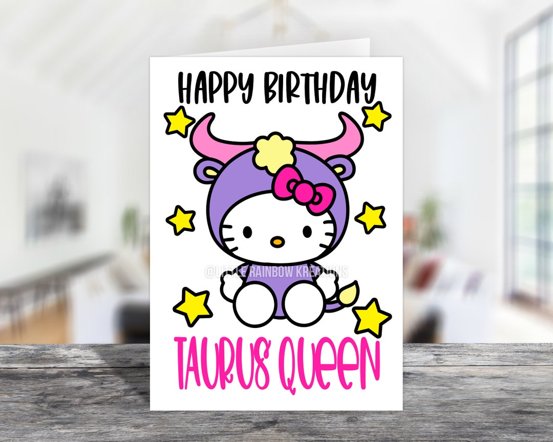 Cute Kitty Taurus Queen | Birthday Card - Etsy