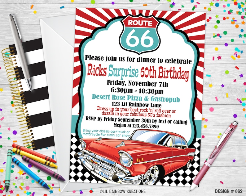 862 | Route 66 Party Invitation - Etsy