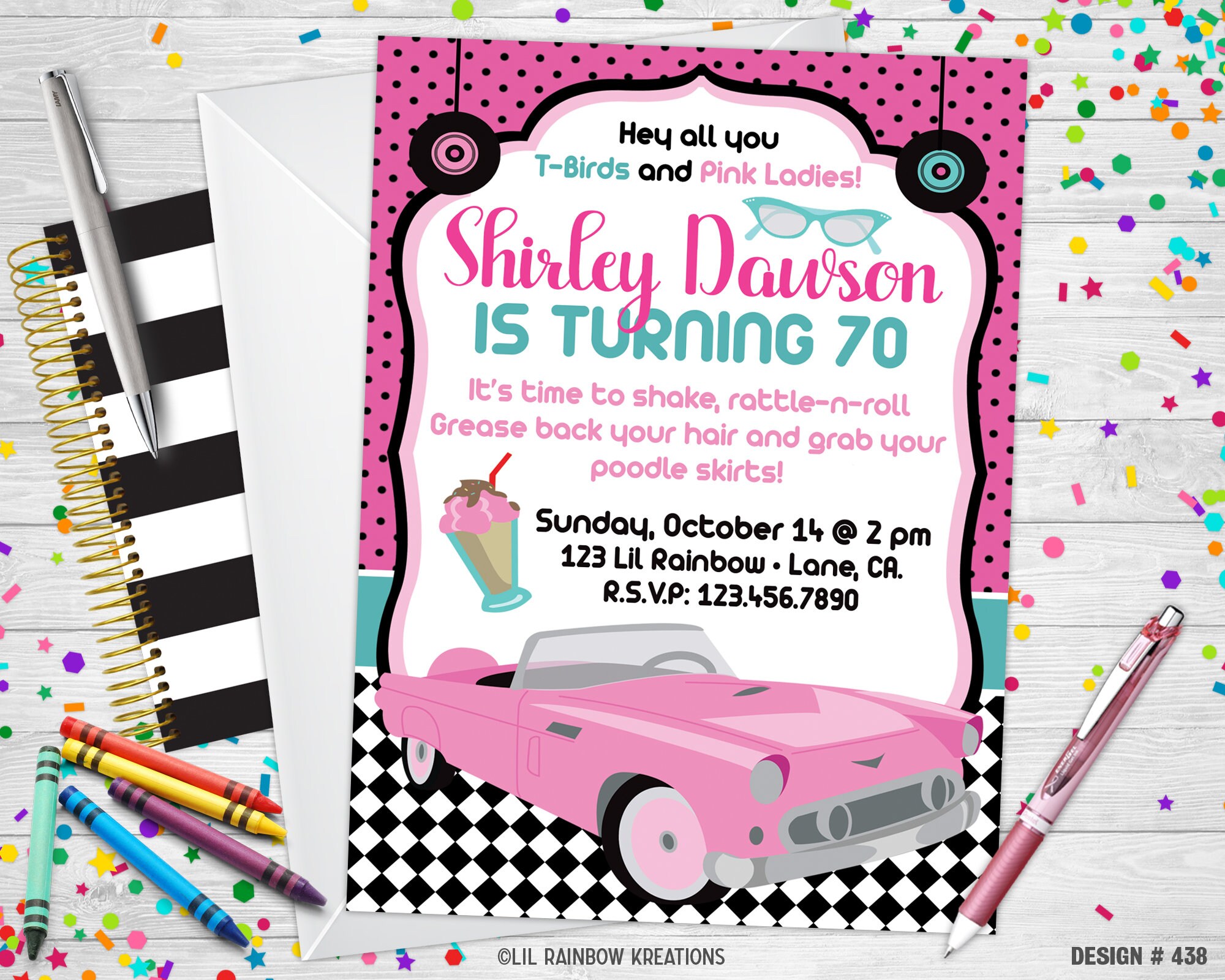 438 | 1950's Pink Chevy Party Invitation - Etsy