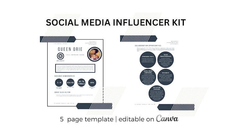 5 Page Social Media Influencer Kit Canva Template Instagram, Influencer ...