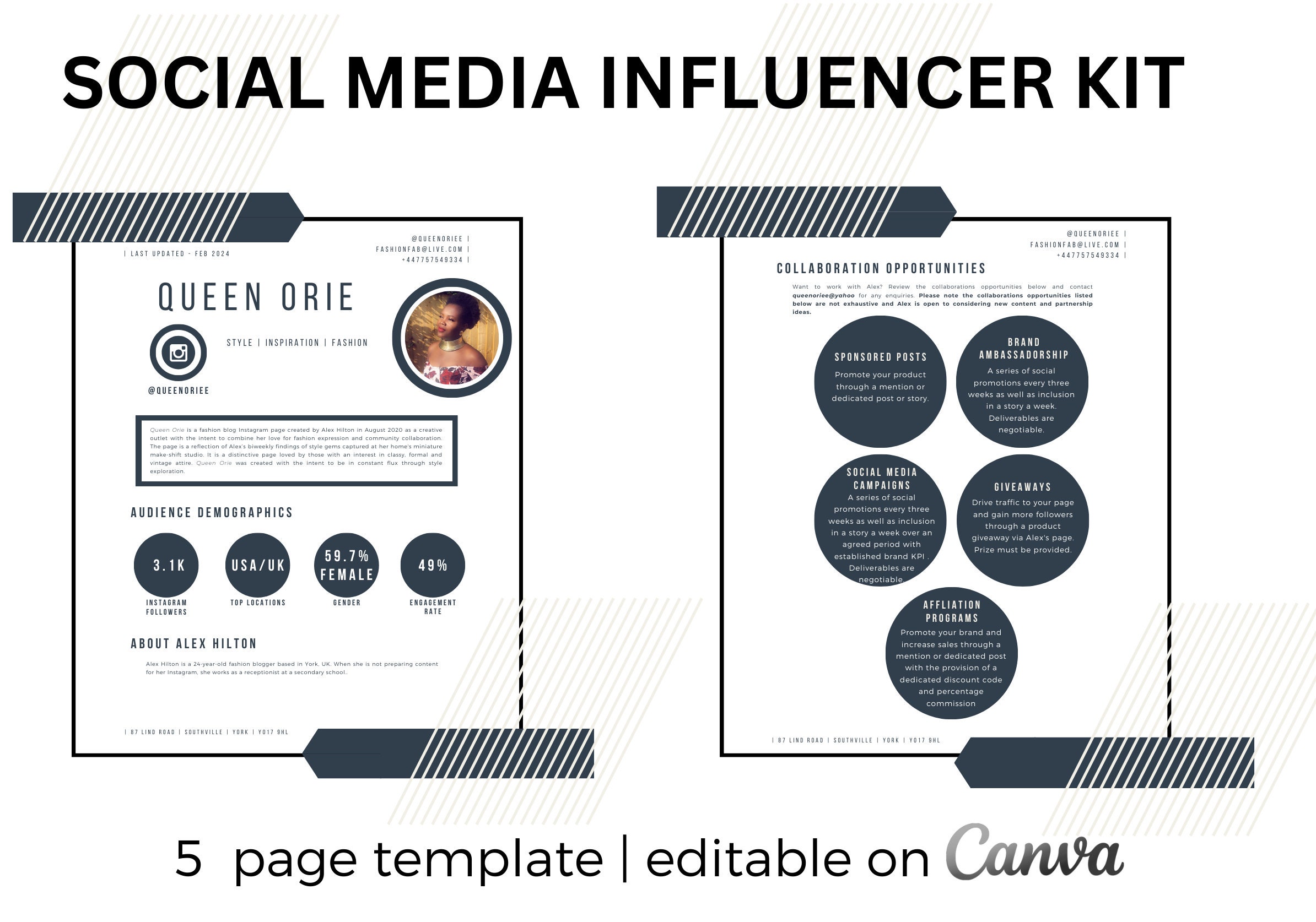 5 Page Social Media Influencer Kit Canva Template Instagram, Influencer ...