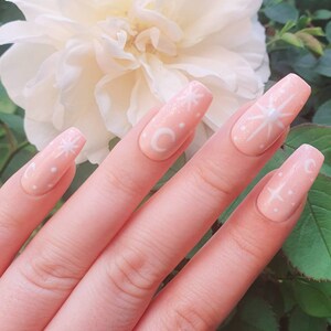 Pink Shimmer Moon & Stars Press on Gel Nails | Celestial Nails ...