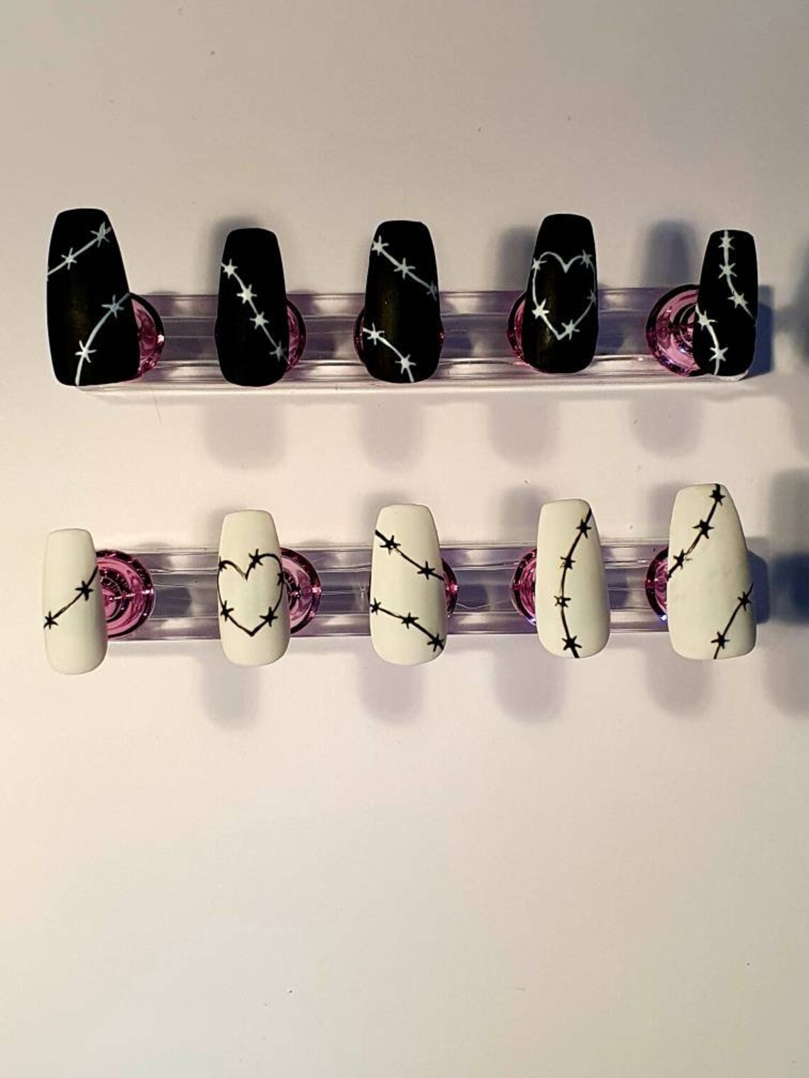 Black & White Barbed Heart Press-on Gel Nails Witchy Nails | Etsy