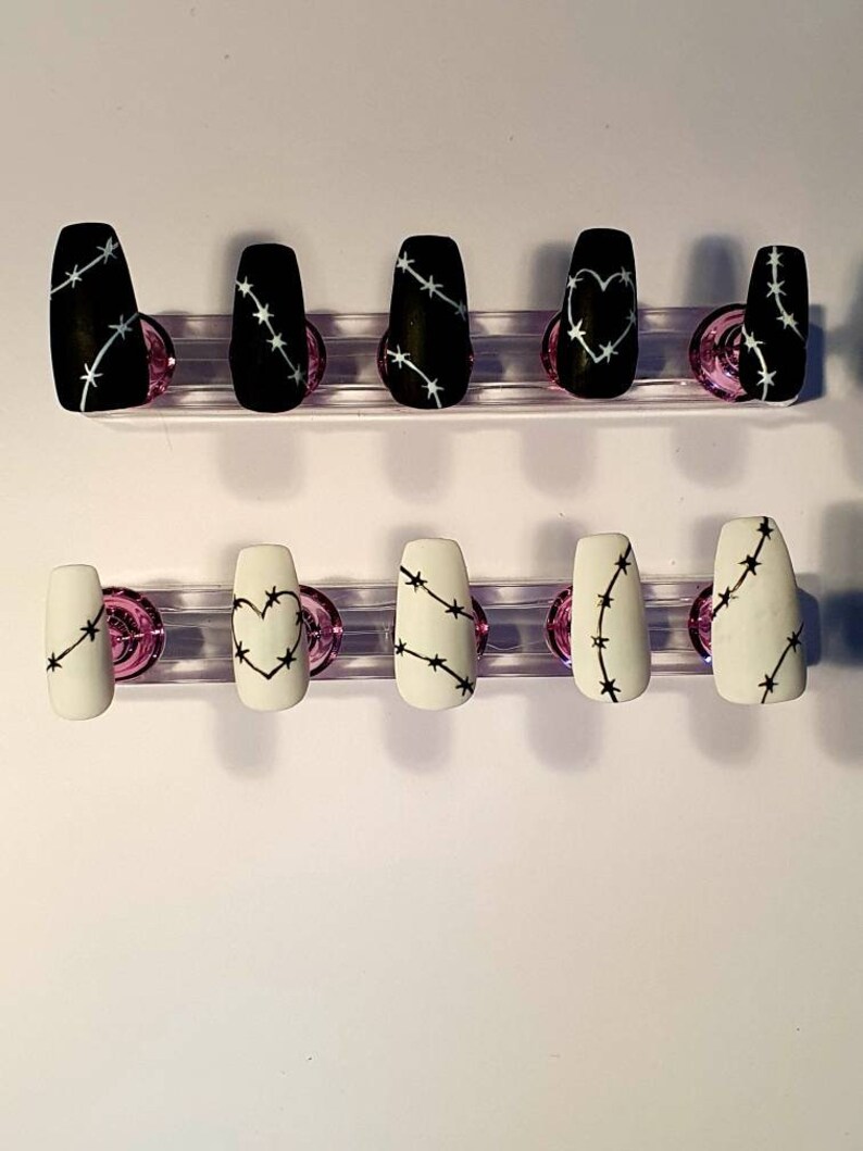 Barbed Heart Press-on Nails | Black & White Witchy Gel Nails - Etsy