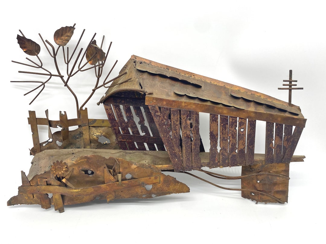 Vintage Enesco Copper Covered Bridge Wall Art 20" Long Made in Hong ...