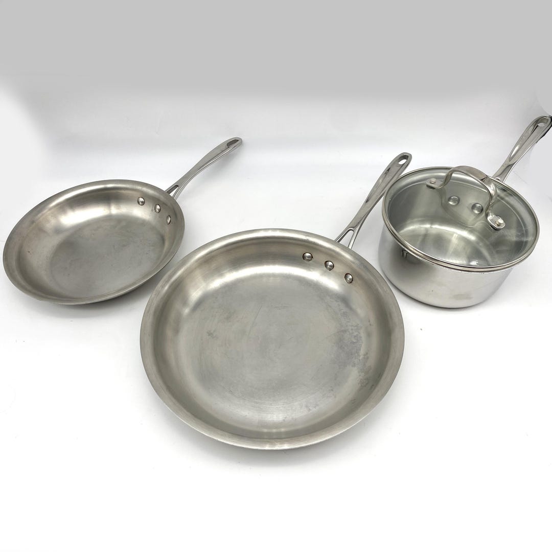 Calphalon Set 1390, 1388, 870112 Stainless Steel Skillets and Saucepan ...