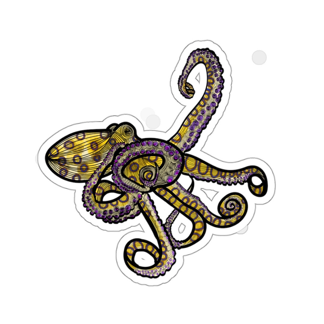 Blue- Ringed Octopus Kiss-cut Vinyl Sticker, Laptop Sticker, Water ...