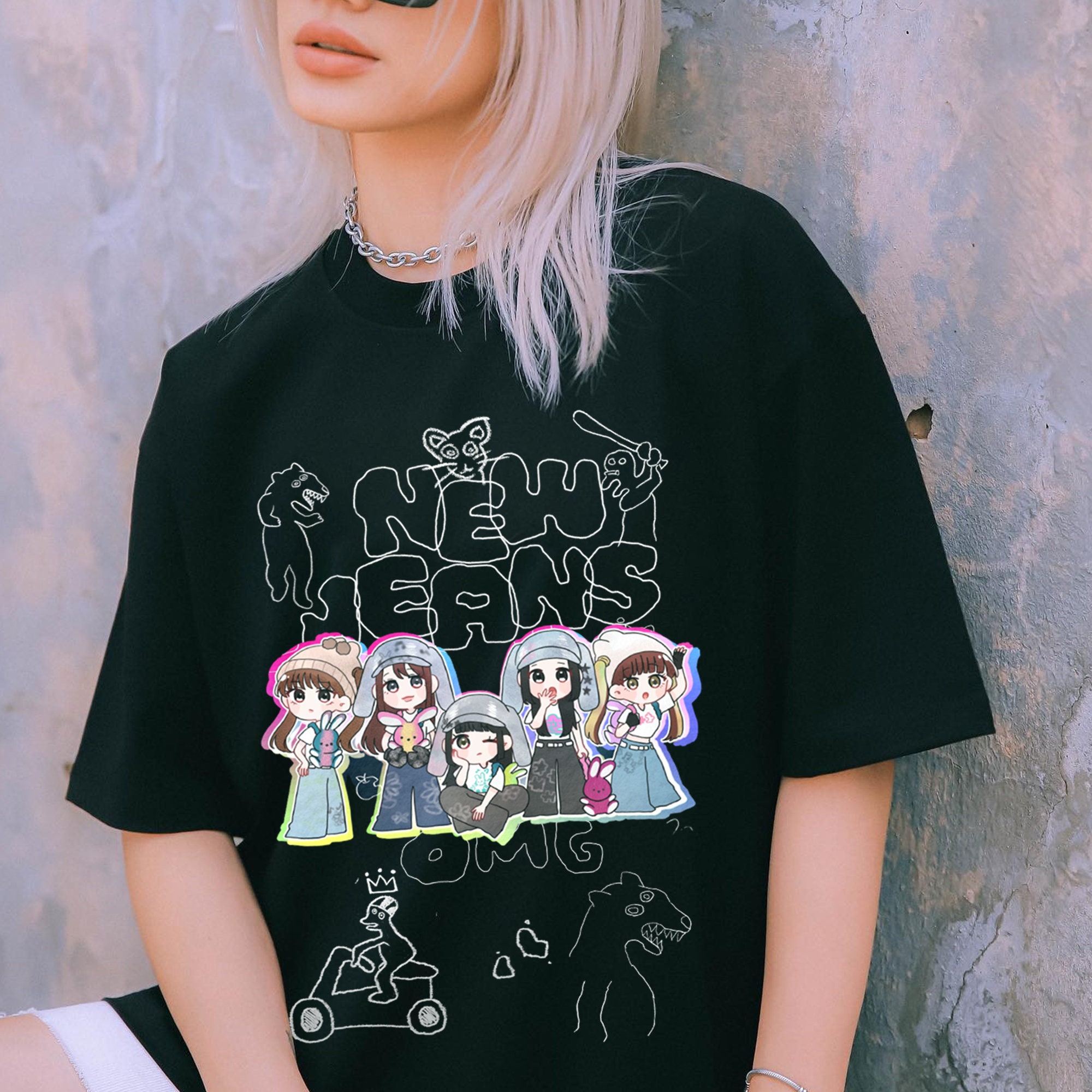 NewJeans OMG Logo Tshirt, Newjeans Chibi OMG Tshirt, NEWJEANS Dittto Shirt