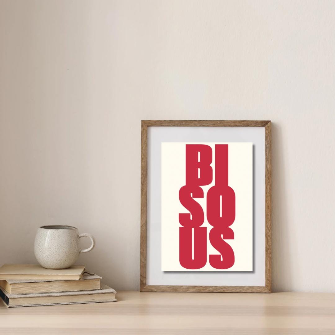 BISOUS Print, Wall Art Printable, Trendy French Inspired Typography Print, Aesthetic Cute Home ...