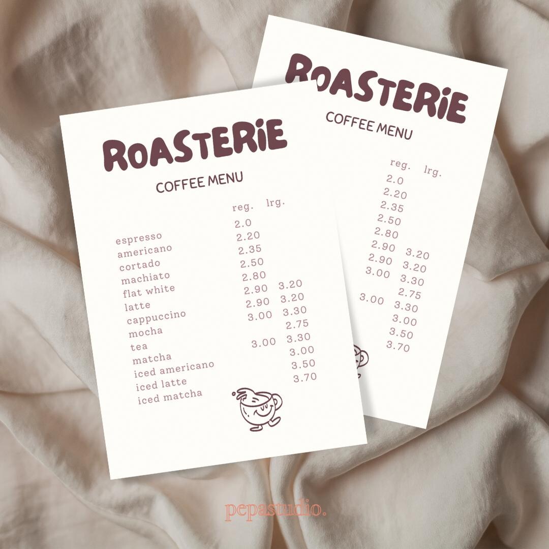 Cafe Menu Editable Template, Food & Drinks, Customisable Coffee Menu ...