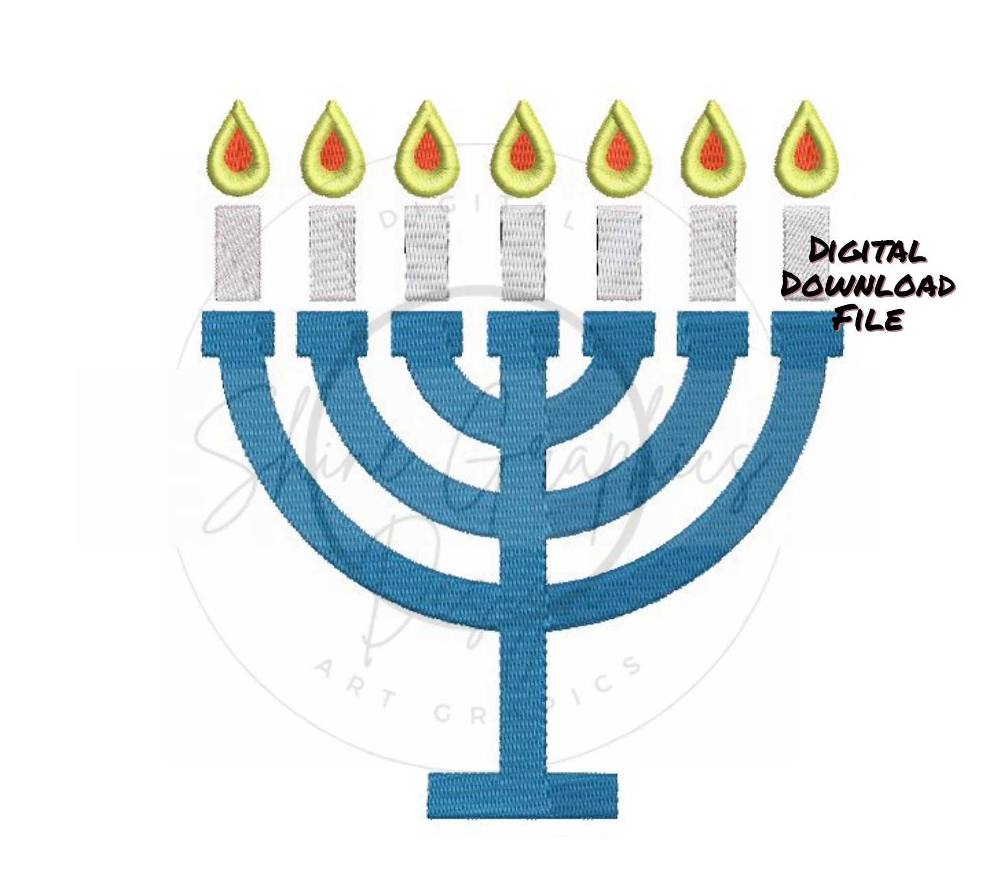 7 Stick Menorah _ Digital Embroidery File for Table Cloth, Tshirts ...