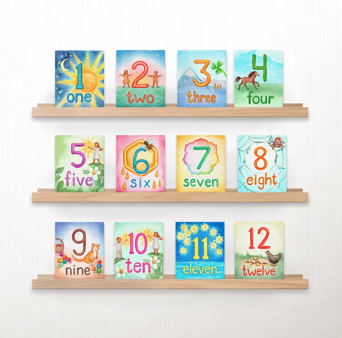 Number Cards / Waldorf Cards / Watercolor / Homeschool/ Classroom ...