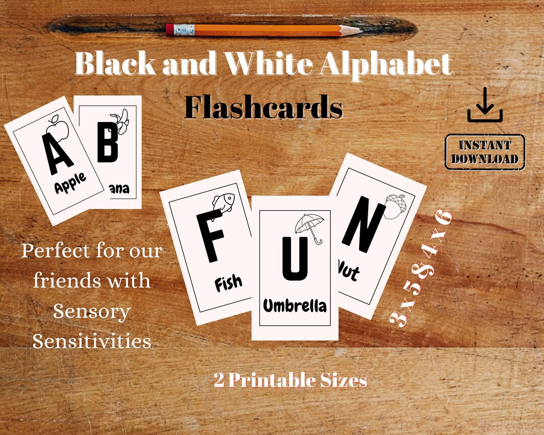 Black and White Alphabet Flashcards for Kids - Printable Learning Cards ...