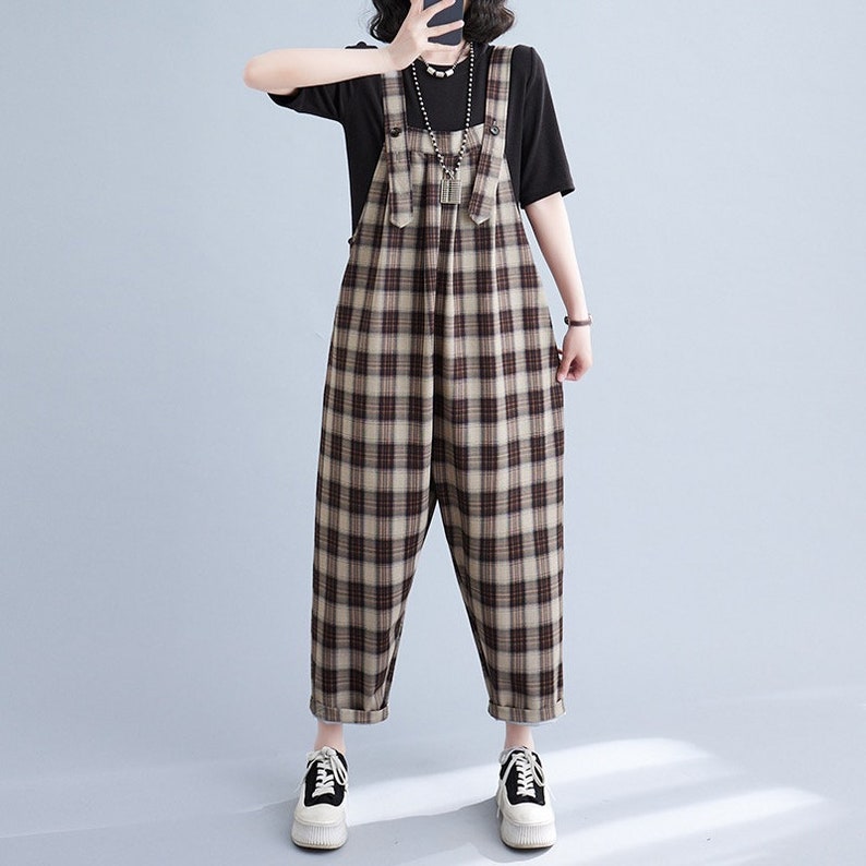 Square Grid Overalls Oversized Baggy Ladies Pants Wide - Etsy