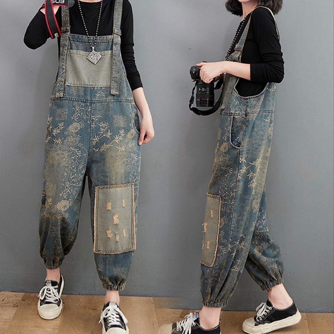 Printed Overalls, Women Loose Overalls, Oversized Baggy Overalls, Harem ...