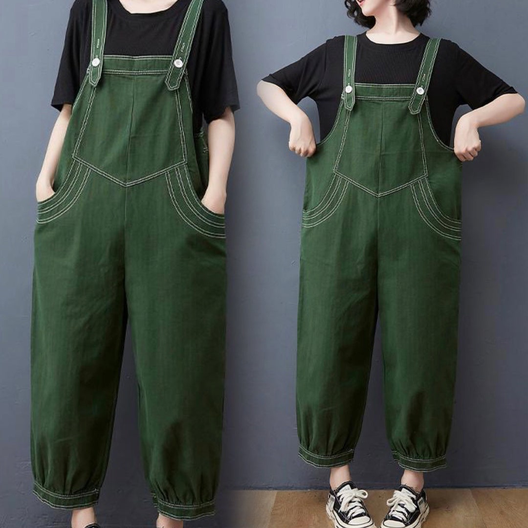 Women Denim Overalls Green Jumpsuits Plus Size Overalls - Etsy