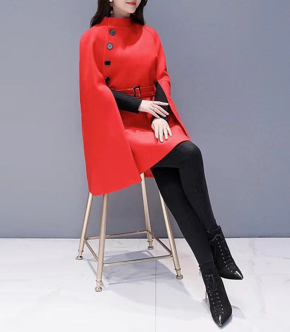 Red Cloak Christmas Cloak Winter Cape Coat Wool Poncho - Etsy