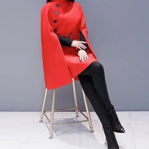 Red Cloak, Christmas Cloak, Winter Cape Coat, Wool Poncho Jacket, Wool ...