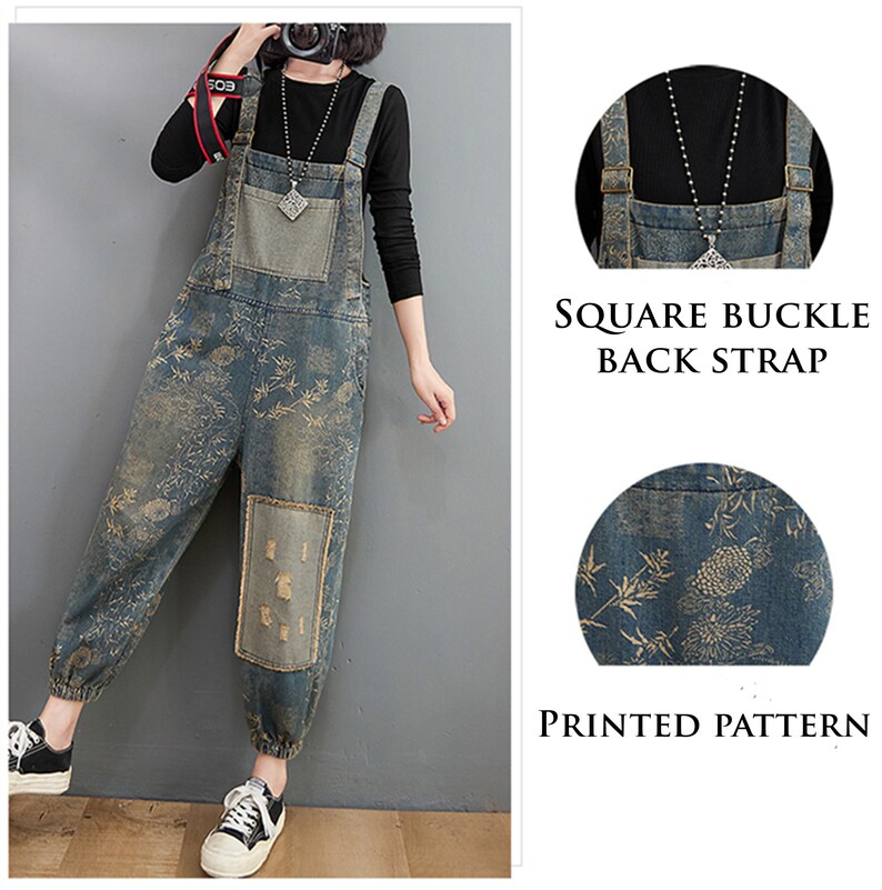 Printed Overalls Women Loose Overalls Oversized Baggy - Etsy
