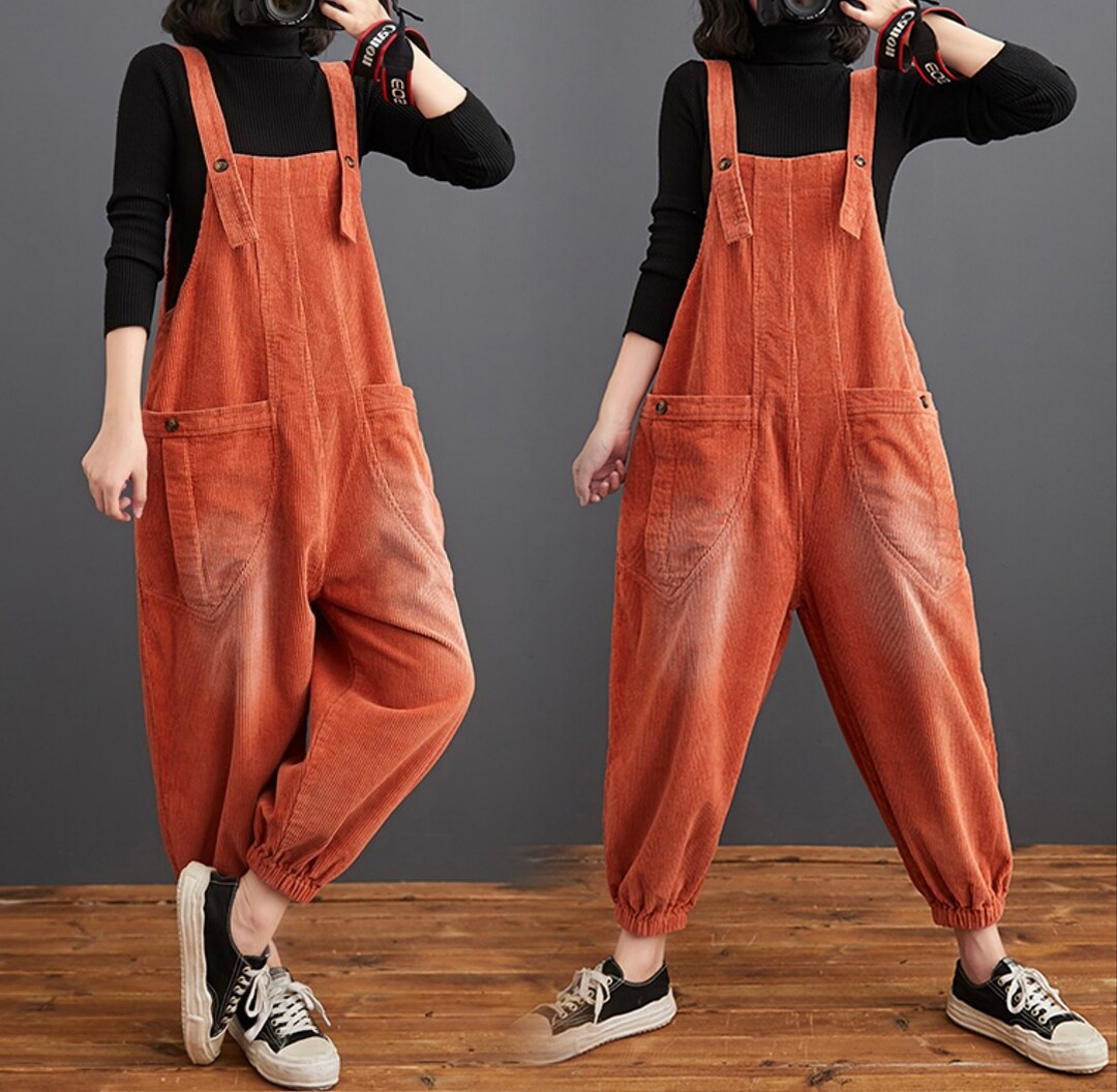 Women Corduroy Overalls Warm Orange Overalls Oversized Baggy - Etsy