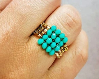 Beaded Ring Tutorial Herringbone Stitch With Crystals - Etsy