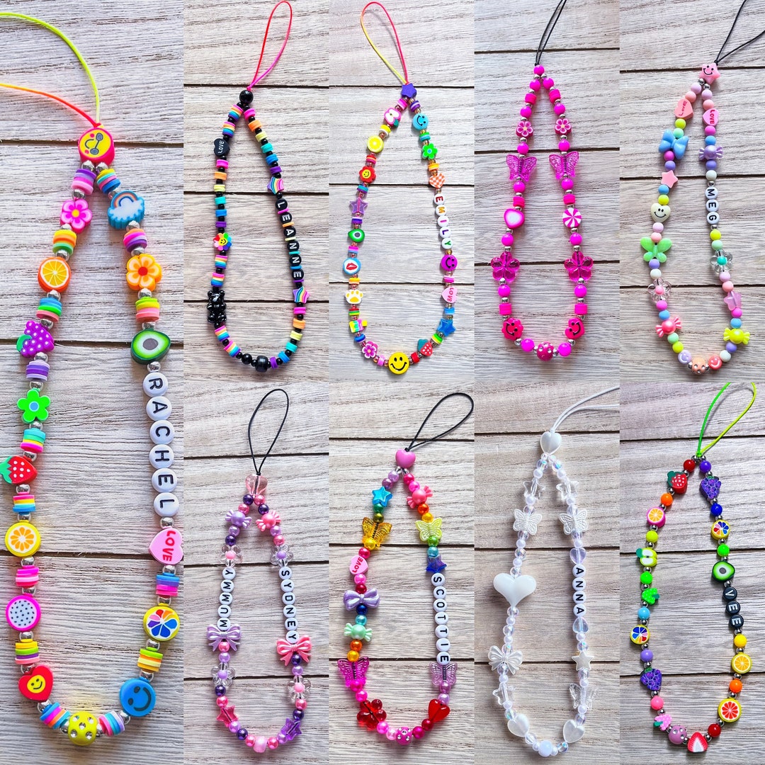 Personalised Beaded Phone Charm Mobile Strap Any Name or Text Any ...