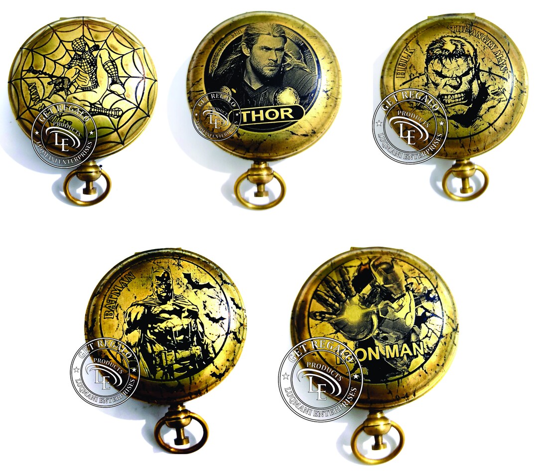 Buy Set of Five Brass Compass Avengers Brass Push Button Batman, Iron ...