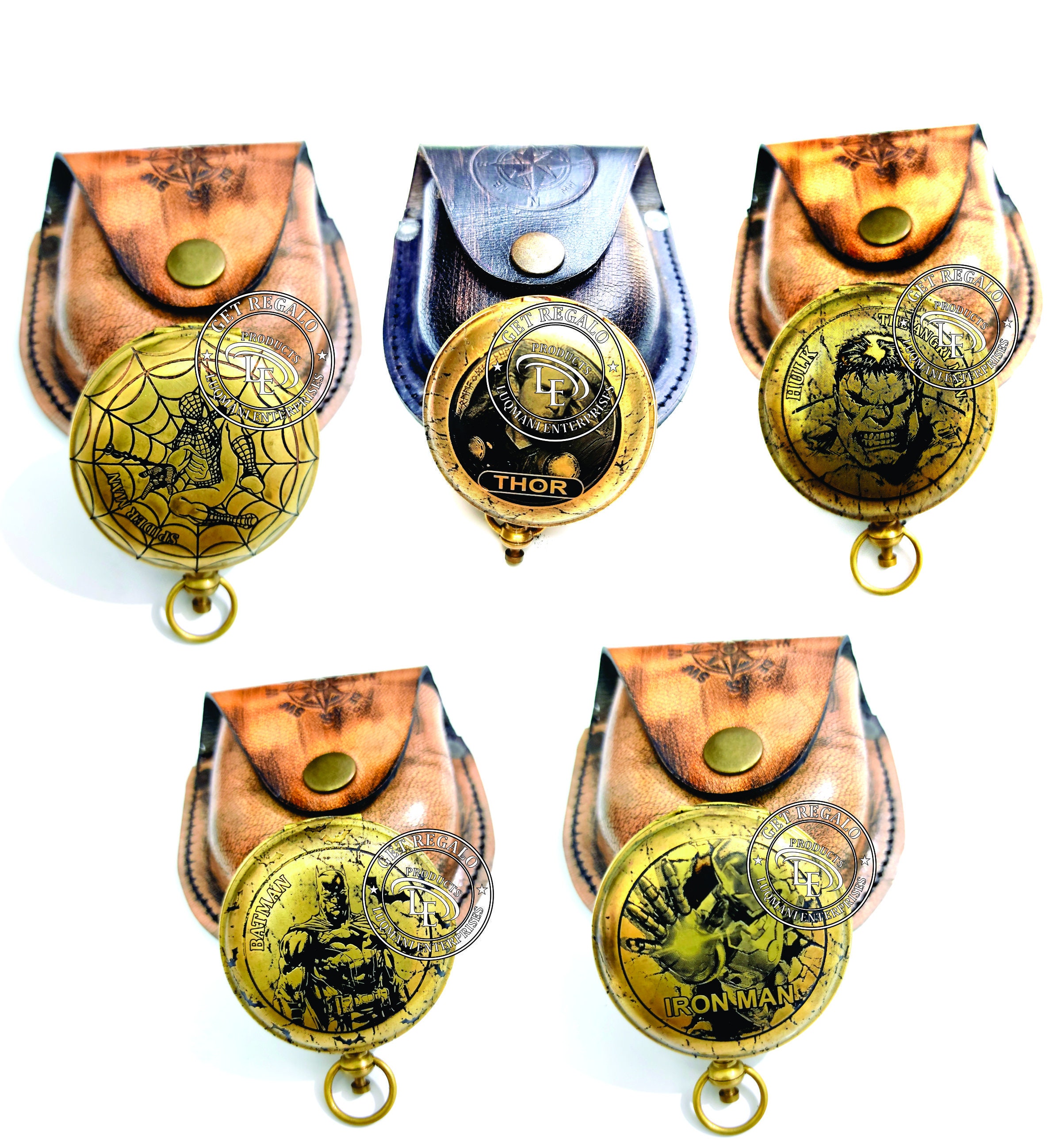 Buy Set of Five Brass Compass Avengers Brass Push Button Batman, Iron ...