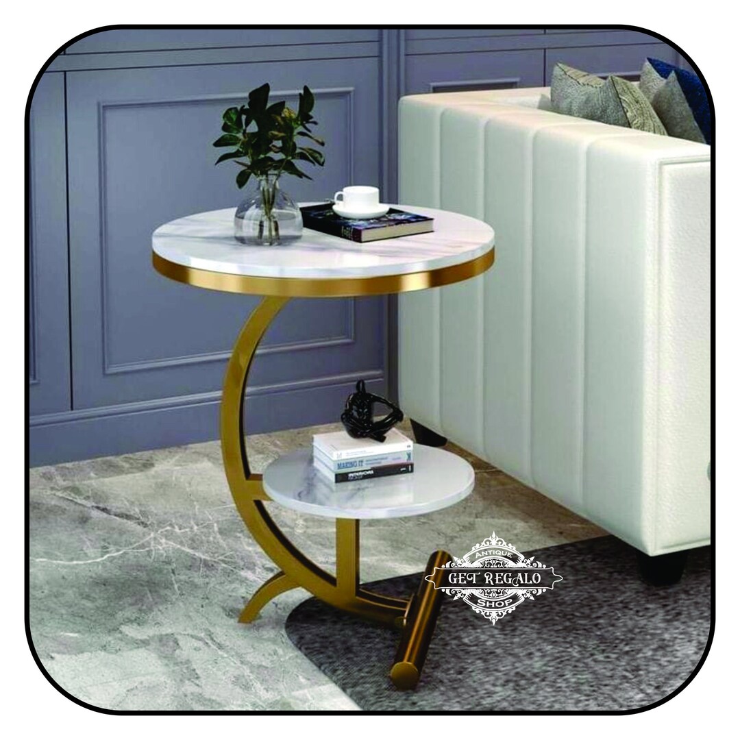 Vintage White Marble C-table: Gold Base Accent End Table - Etsy